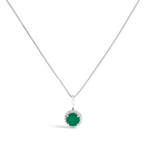 HAUS OF BRILLIANCE 10k Gold Gemstone And Diamond Accent Halo Pendant Necklace - White | Green Emerald